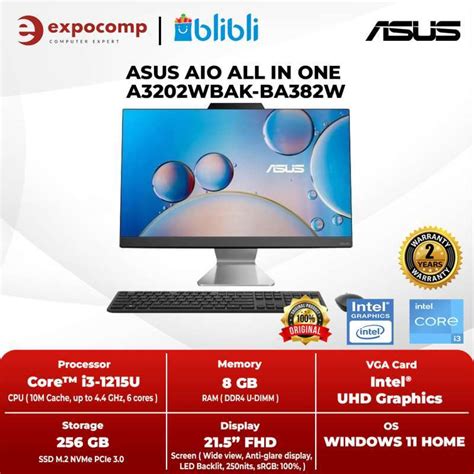 Jual ASUS AIO ALL IN ONE A3202WBAK BA382W BLACK CORE I3 1215U 8GB 256GB