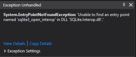 C Unable To Find An Entry Point Named Sqlite3 Open Interop In DLL