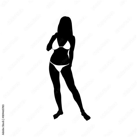 Icono Plano Silueta Chica En Bikini De Pie Negro En Fondo Blanco Wall