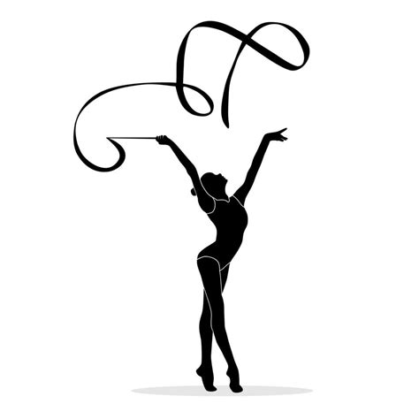 Silhouette Of Female Rhythmic Gymnast Player With Ribbon Vector
