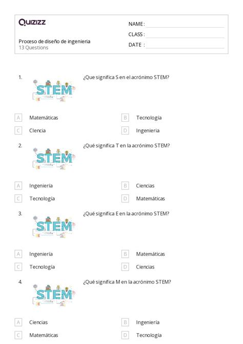 50 Diseño de ingeniería hojas de trabajo en Quizizz Gratis e imprimible