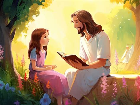 Hermosa escena de Jesús enseñando a los niños leyendo la Biblia