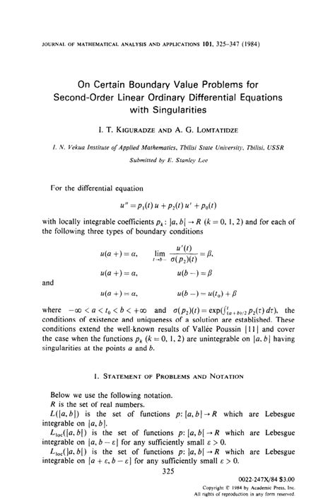 pdf on certain boundary value problems for second order ordinary differential equations with