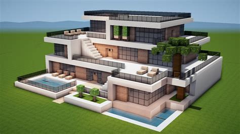 Gro Es Modernes Haus Mit Pool In Minecraft Bauen Tutorial Haus