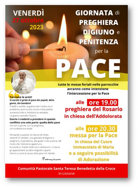 Venerdì 27 ottobre 2023 Giornata di preghiera digiuno e penitenza