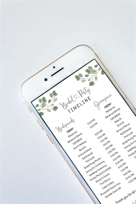 Bridal Party Itinerary Digital Digital Wedding Timeline Etsy