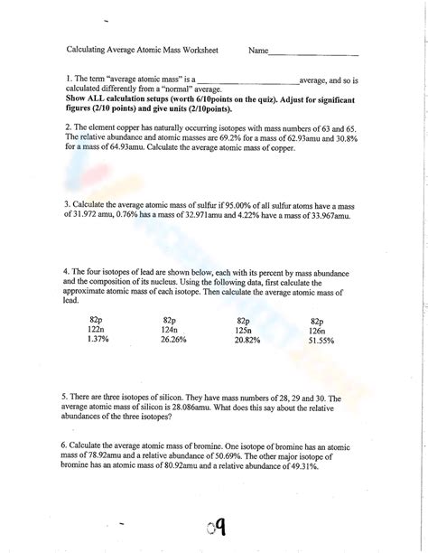 Free Printable Calculating Average Atomic Mass Worksheets