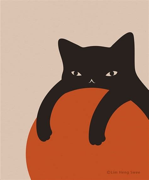 A Black Cat Sitting On Top Of An Orange Ball With It S Eyes Wide Open