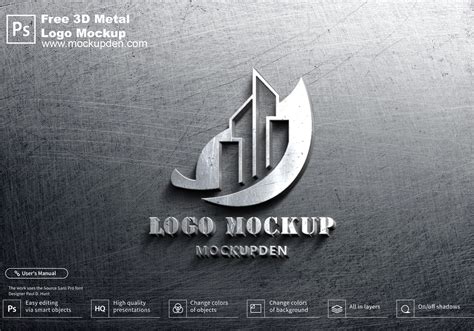Free 3D Metal Logo Mockup PSD Template Property Logo Logo Mockups Psd