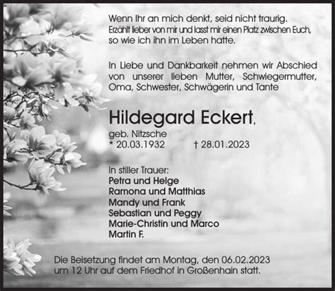 Hildegard Eckert Traueranzeige Sächsische Zeitung