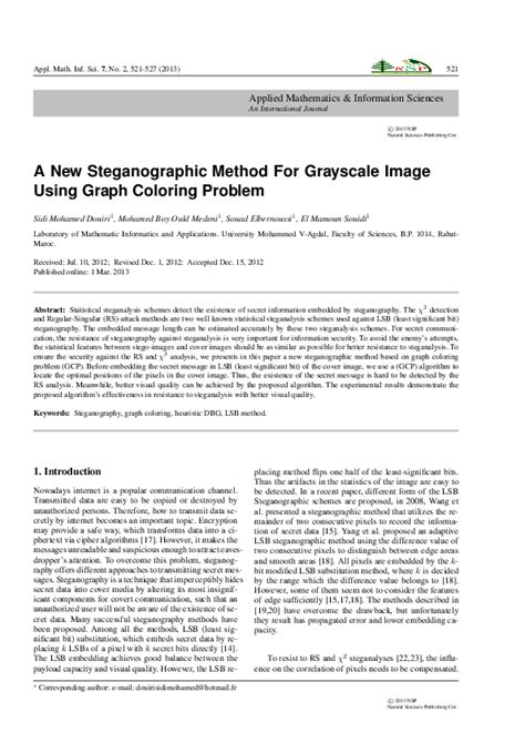 pdf a new steganographic method for grayscale image using graph coloring problem souad