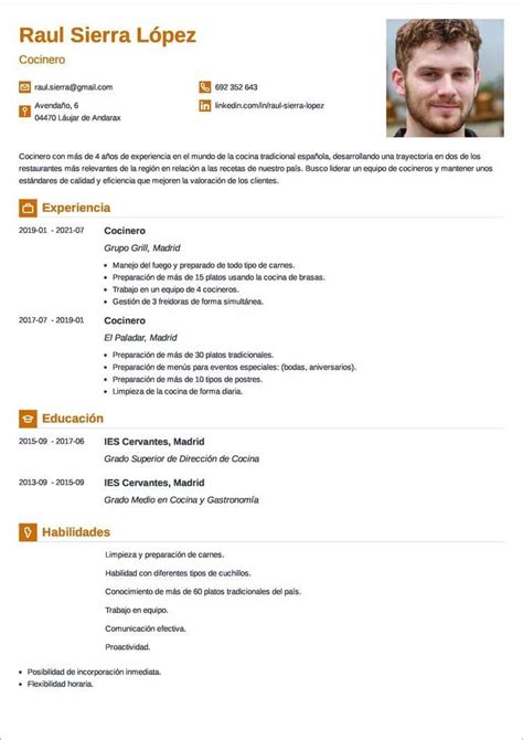 Curr Culum Vitae De Cocinero Ejemplos Y Gu A Completa
