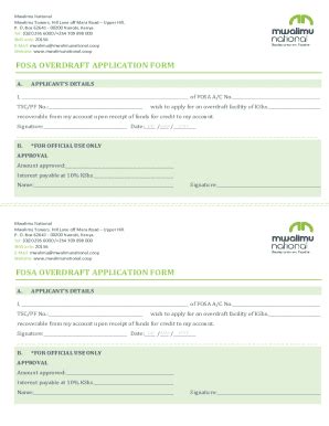 Fillable Online Fosa Overdraft Application Form Fax Email Print PdfFiller