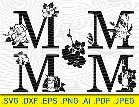 Flower Letter Svg Botanical Letter M SVG One Letter M Svg Etsy