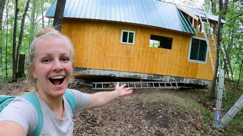 OFF GRID Cabin In The Woods Build Walls And Windows YouTube