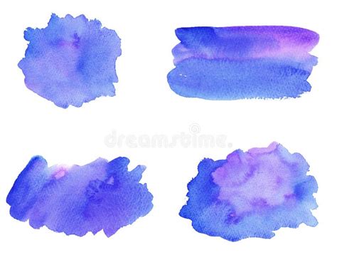 Hand Painted Abstract Watercolor Set Brush Strokes Isolated On White