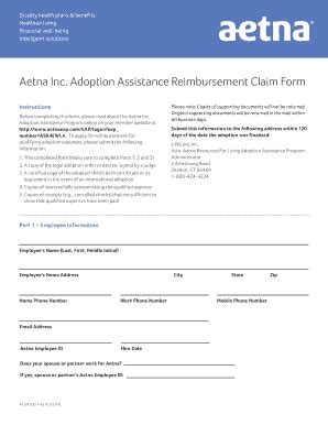 Fillable Online Aetna Inc Adoption Assistance Reimbursement Claim Form