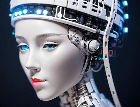 Ilustración de mujer robot cabeza con sistema electrónico aislado sobre