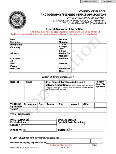 Fillable Online Placer Ca County Film Permit Application Placer