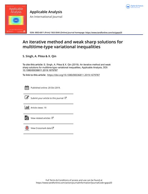 pdf an iterative method and weak sharp solutions for multitime type variational inequalities