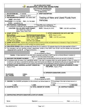 Fillable Online Dart DALLAS AREA RAPID TRANSIT SOLICITATION OFFER AND