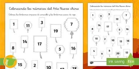 Colorear con números Números pares e impares de Año Nuevo chino