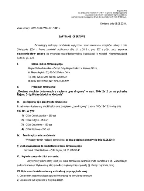 Fillable Online Bip Zdw Zgora Zaczniki Do Zarzdzenia Nr Generalnego