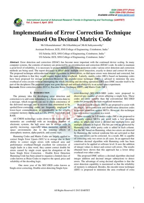 pdf implementation of error correction technique based on decimal matrix code