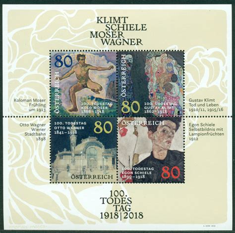 Oostenrijk Uitgave 2018 Blokje Schiele Klimt Moser Wagner