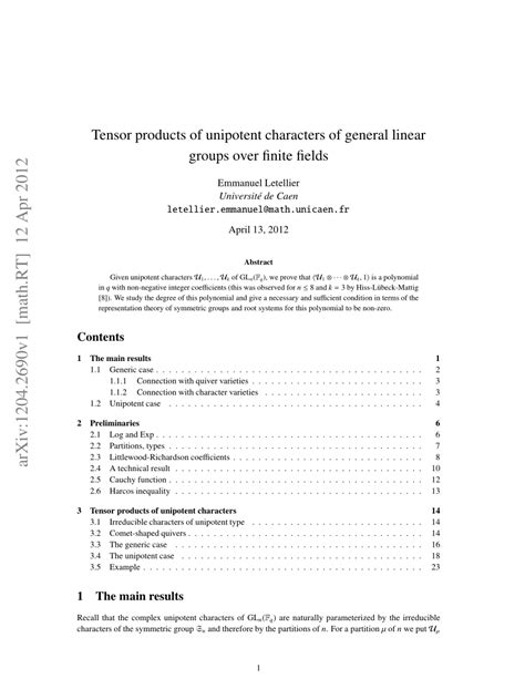 pdf tensor products of unipotent characters of general linear groups over finite fields