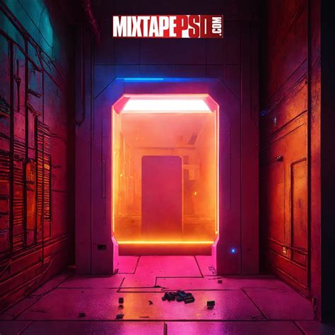 Cyberpunk Doorway With Neon Lighting Graphic Design Mixtapepsds