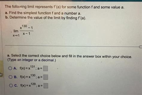 solved the following limit represents f′ a for some