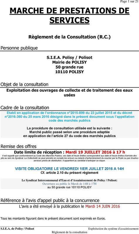 MARCHES PUBLICS DE PRESTATIONS INTELLECTUELLES REGLEMENT DE LA