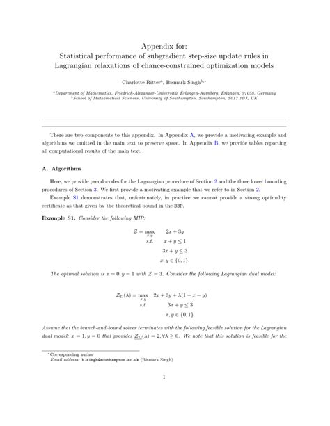 pdf appendix for statistical performance of subgradient step size update rules in lagrangian