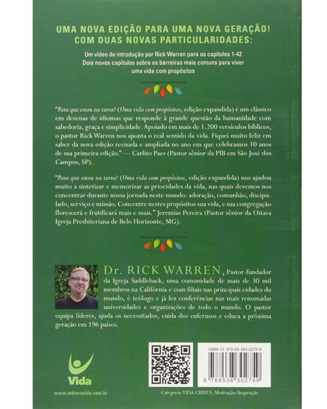 Livro Uma Vida Propósitos Rick Warren moda principal