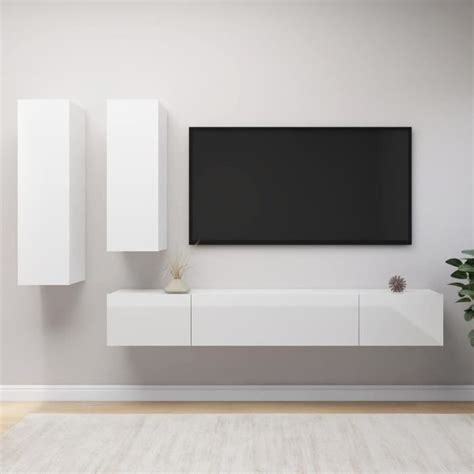 Ensemble De Meuble Tv Pcs Blanc Brillant Agglom R Vbe