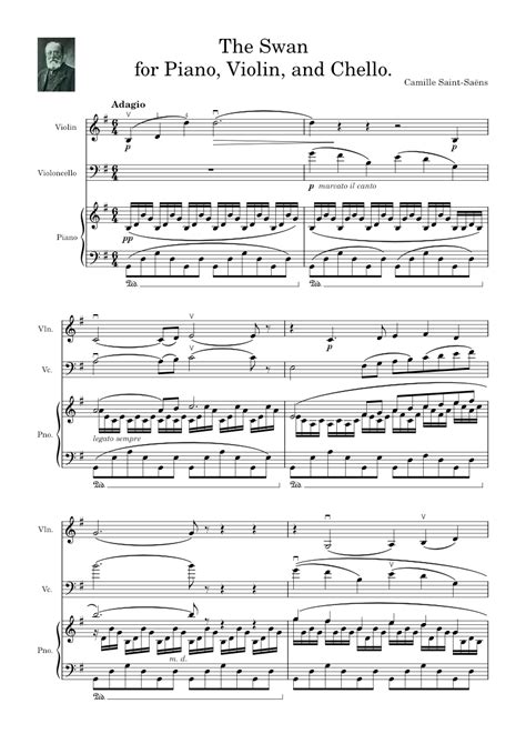 The Swan Le Cygne Camille Saint Saëns Sheet music for Piano Violin