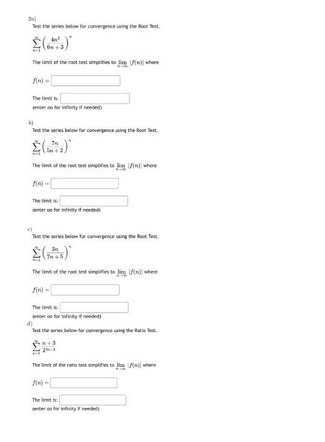solved 2a tent the series below for convergence using the