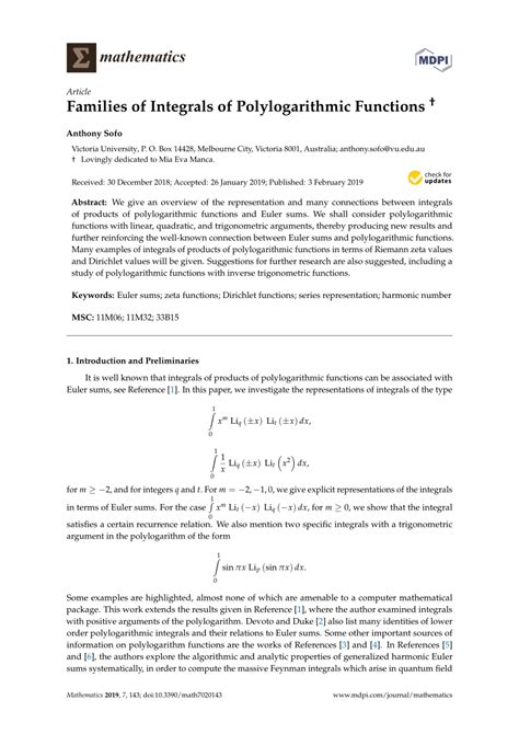 pdf families of integrals of polylogarithmic functions