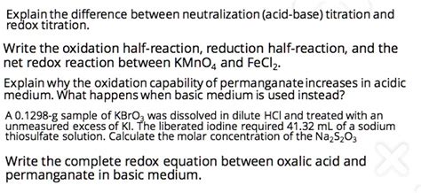 Solved Explain The Difference Between Neutralization Acid Base