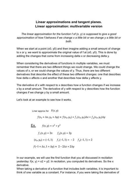 linear approximations and derivatives in multivariable functions massachusetts institute of