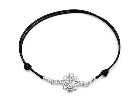 Czarna Sznurkowa Bransoletka Srebrna 925 Ornament Tanat Moda Sklep