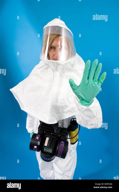 Woman Wearing Full Body Hazmat Suit Stock Photo Alamy