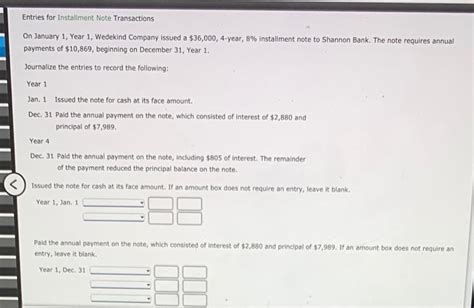 Solved Entries For Installment Note Transactions On January Chegg