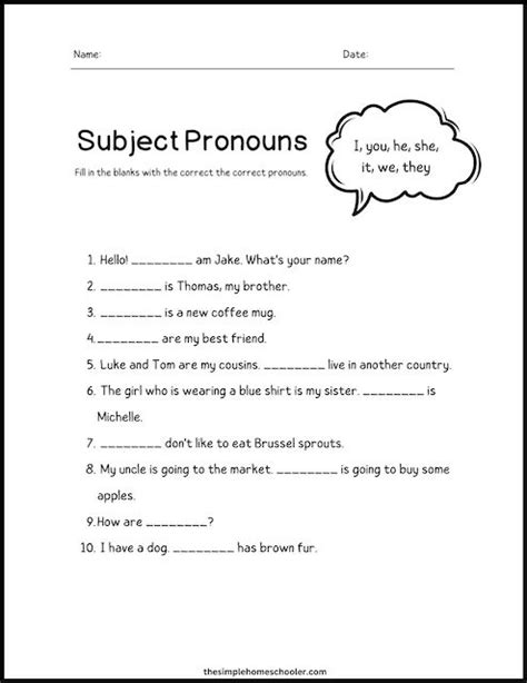 First Grade Pronoun Worksheet