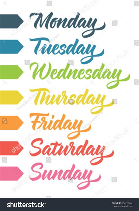 Handwritten Days Week Monday Tuesday Wednesday เวกเตอรสตอก ปลอดคา