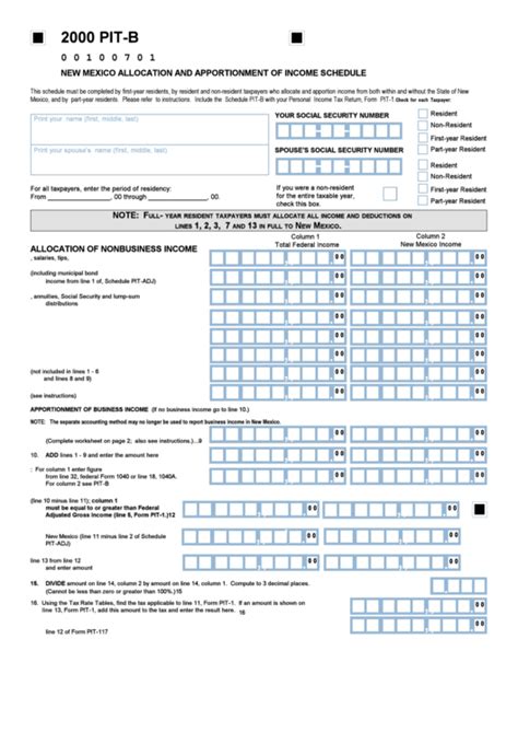 Form Pit B New Mexico Allocation And Apportionment Of Income Schedule