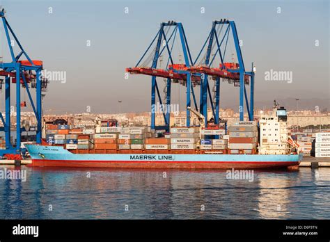Maersk Container Ship Agnete Maersk Unloading At Port Of Malaga Stock