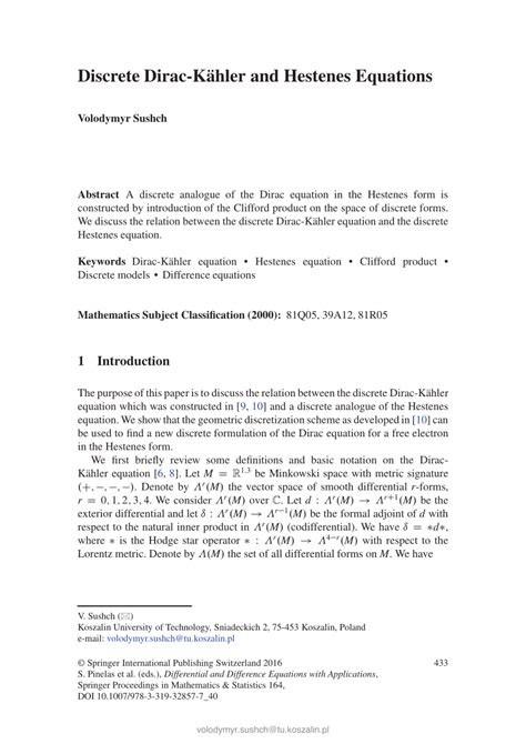 pdf discrete dirac kähler and hestenes equations