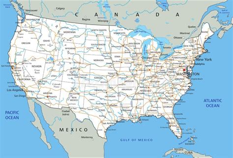 Hoja De Ruta De Los Estados Unidos Con Un Alto Nivel De Detalle Y